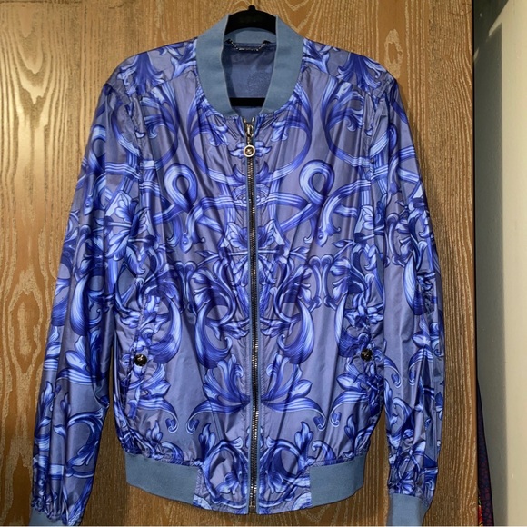 Versace | Jackets & Coats | Very Rare Versace Baroque Scroll Blue ...